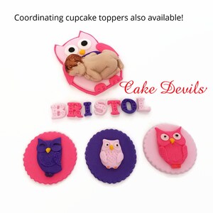 Owl Baby Shower Cake Topper, Woodland Sleeping Baby, Fondant, Owl ...