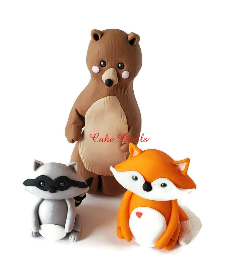 Fox, Bear, Raccoon, Deer, Fondant Woodland Animals Fondant Cake Toppers ...