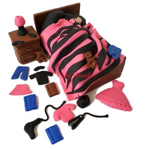 Messy Bed Cake, Handmade Fondant Cake Toppers for Teenage Girl or Boy ...
