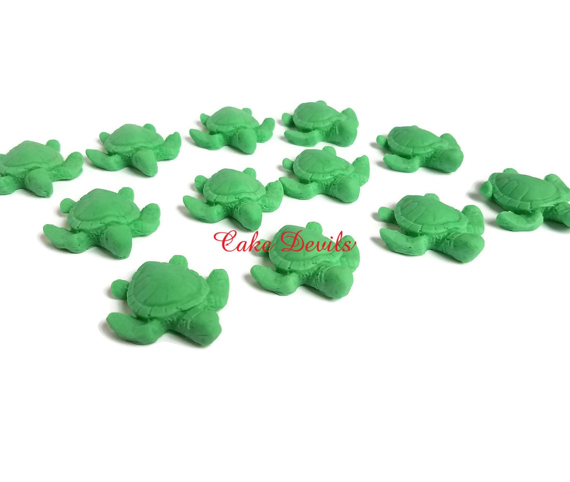 3D Fondant Turtle Cupcake Toppers, Handmade Edible Sea Turtle Cake ...