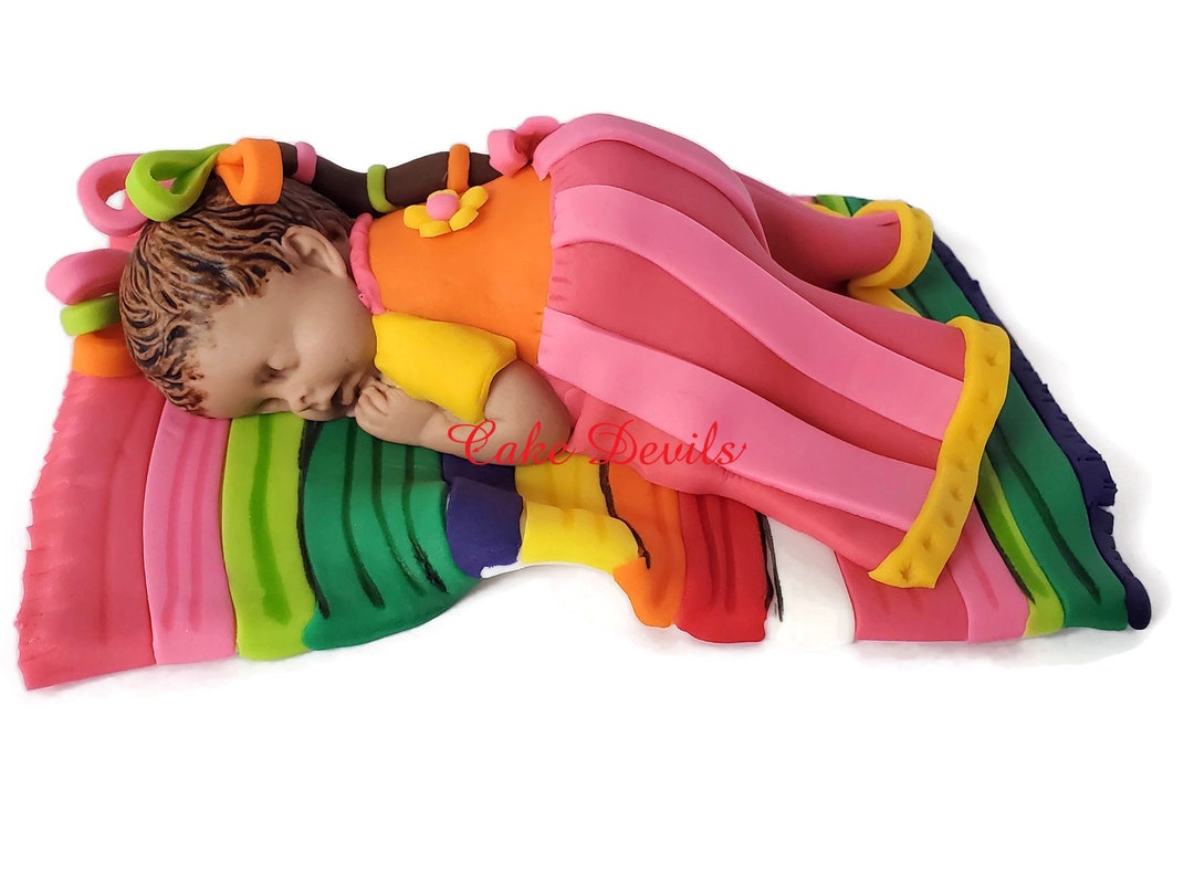 Fondant Mexican Doll Cake Topper, Sleeping Baby Girl Cake Topper on ...