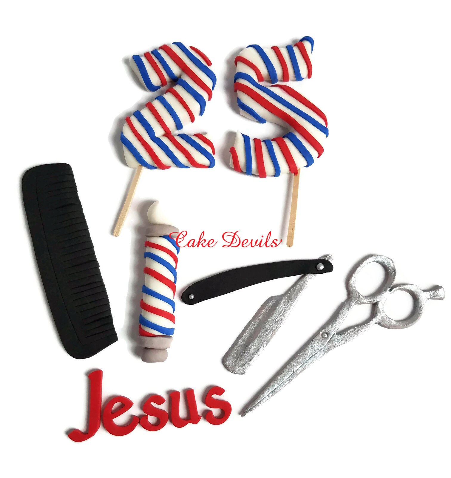 Barber Shop Cake Toppers, Comb & Scissors Cake Toppers, Fondant ...