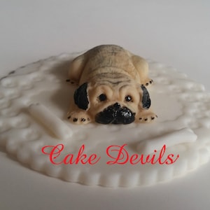 Fondant Pug Cake Topper, Small Pug Cake Decorations, Small Handmade ...