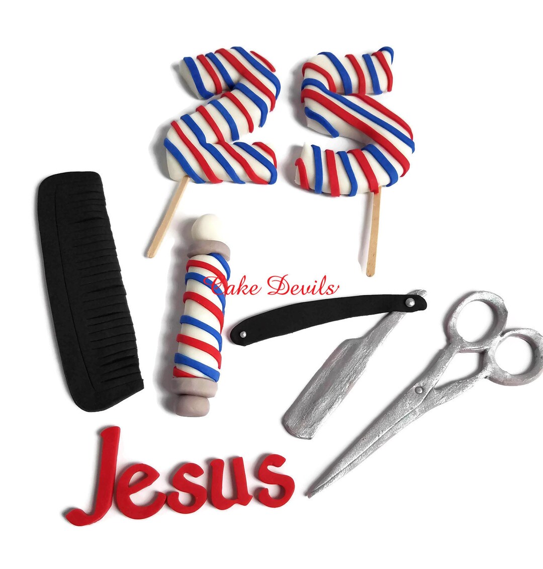 Barber Shop Cake Toppers, Comb & Scissors Cake Toppers, Fondant ...