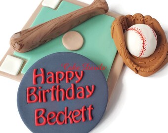 Baseball Cake Fondant Toppers, Baseball Cap Hat, Baseball Bat, Field ...
