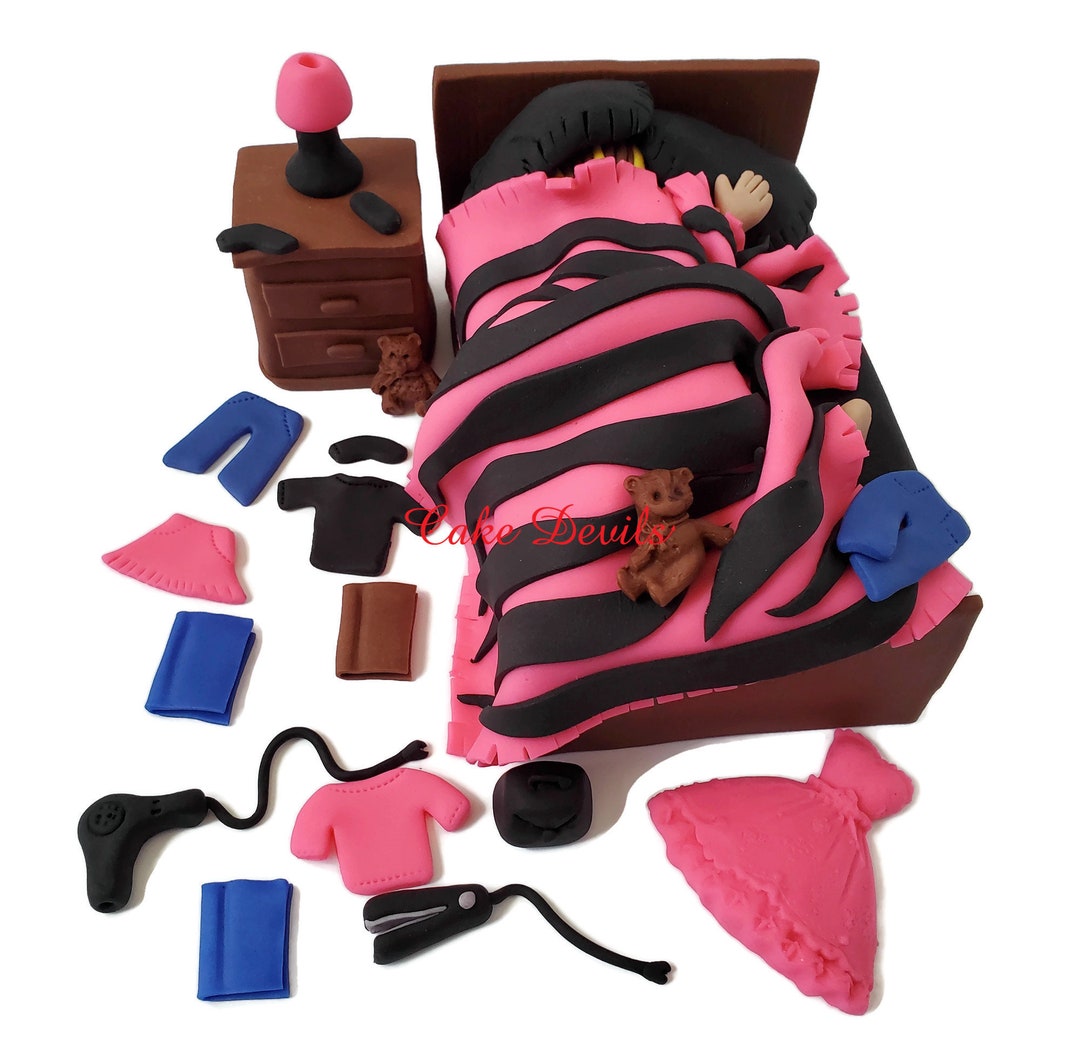 Messy Bed Cake, Handmade Fondant Cake Toppers for Teenage Girl or Boy ...