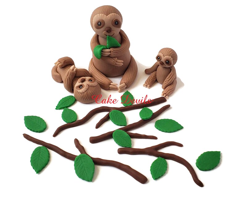Fondant Baby Sloth Cake Topper, Handmade Little Sloth Sitting up Cake ...