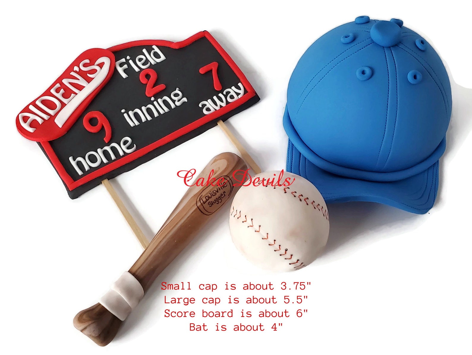 Baseball Cake Fondant Toppers, Baseball Cap Hat, Baseball Bat, Field ...