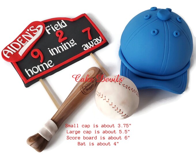 Baseball Cake Fondant Toppers, Baseball Cap Hat, Baseball Bat, Field ...
