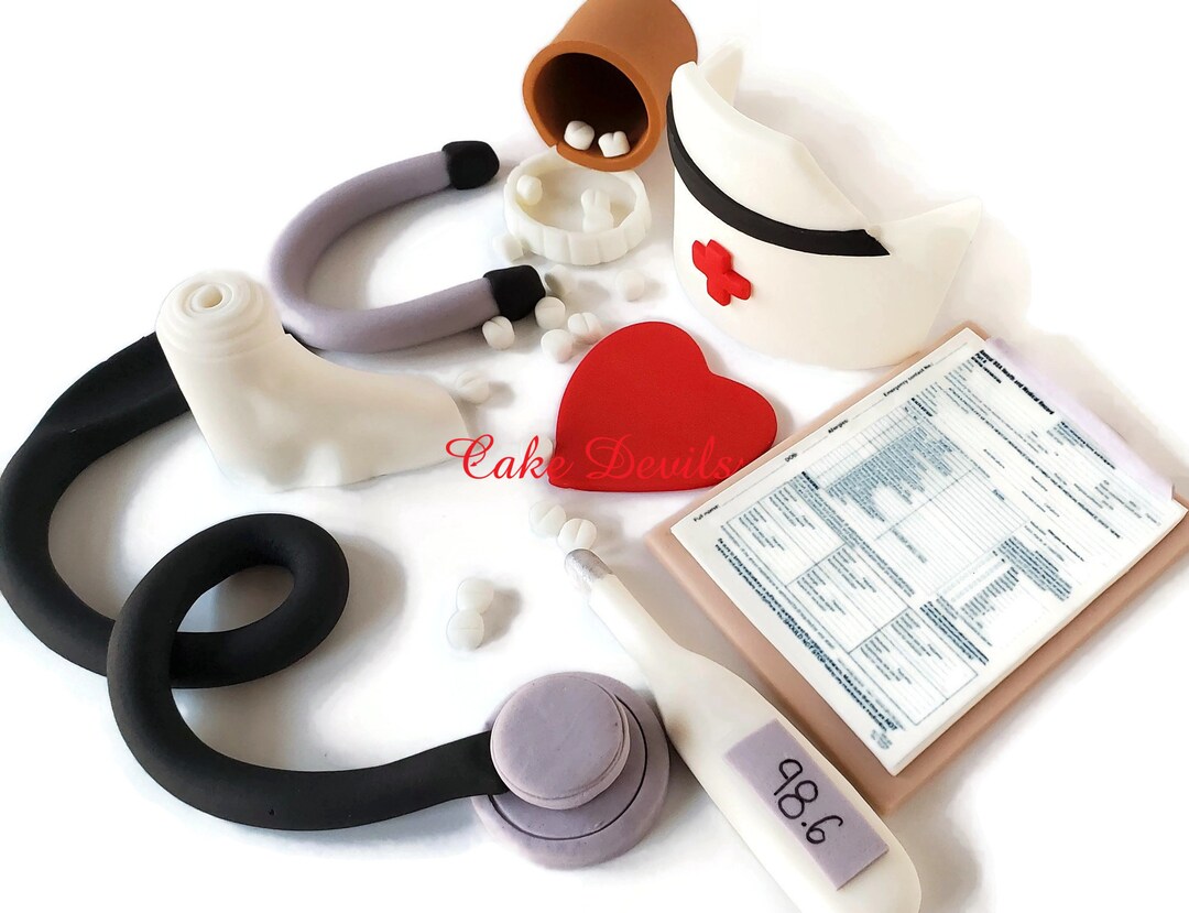 Fondant Nurse Cake Toppers, Nurse Cap Cake Decoration, Stethoscope ...