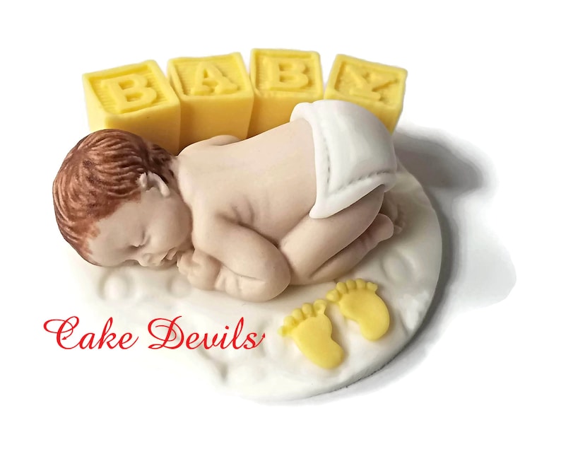 Fondant Baby Shower Sleeping Baby Cake Topper With Blocks - Etsy