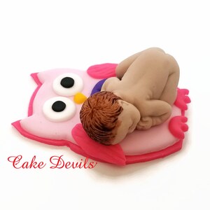 Owl Baby Shower Cake Topper, Woodland Sleeping Baby, Fondant, Owl ...