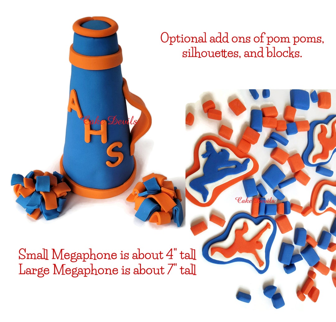 Fondant Cheerleading Cake Toppers, Megaphone, Pom Poms Cake Decorations ...