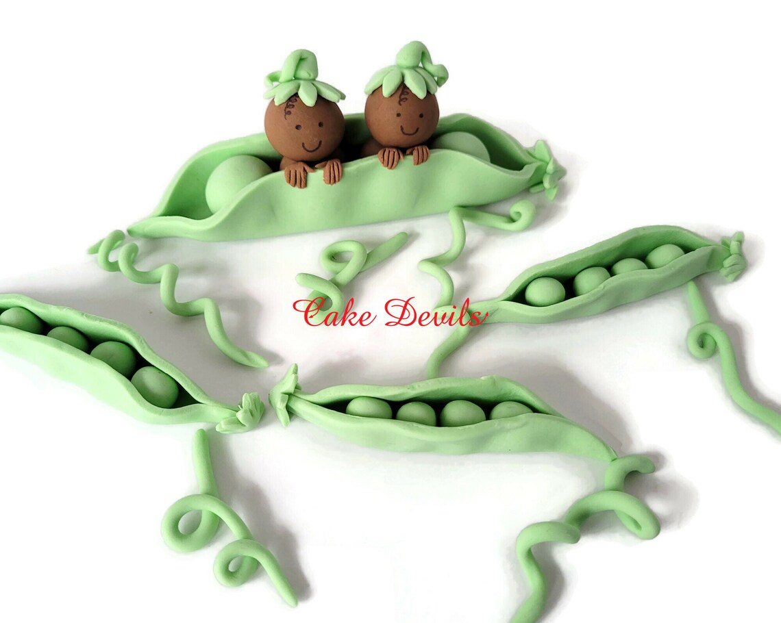 Two Peas in a Pod Baby Shower Cake Topper, Fondant Pea Pod Cake ...