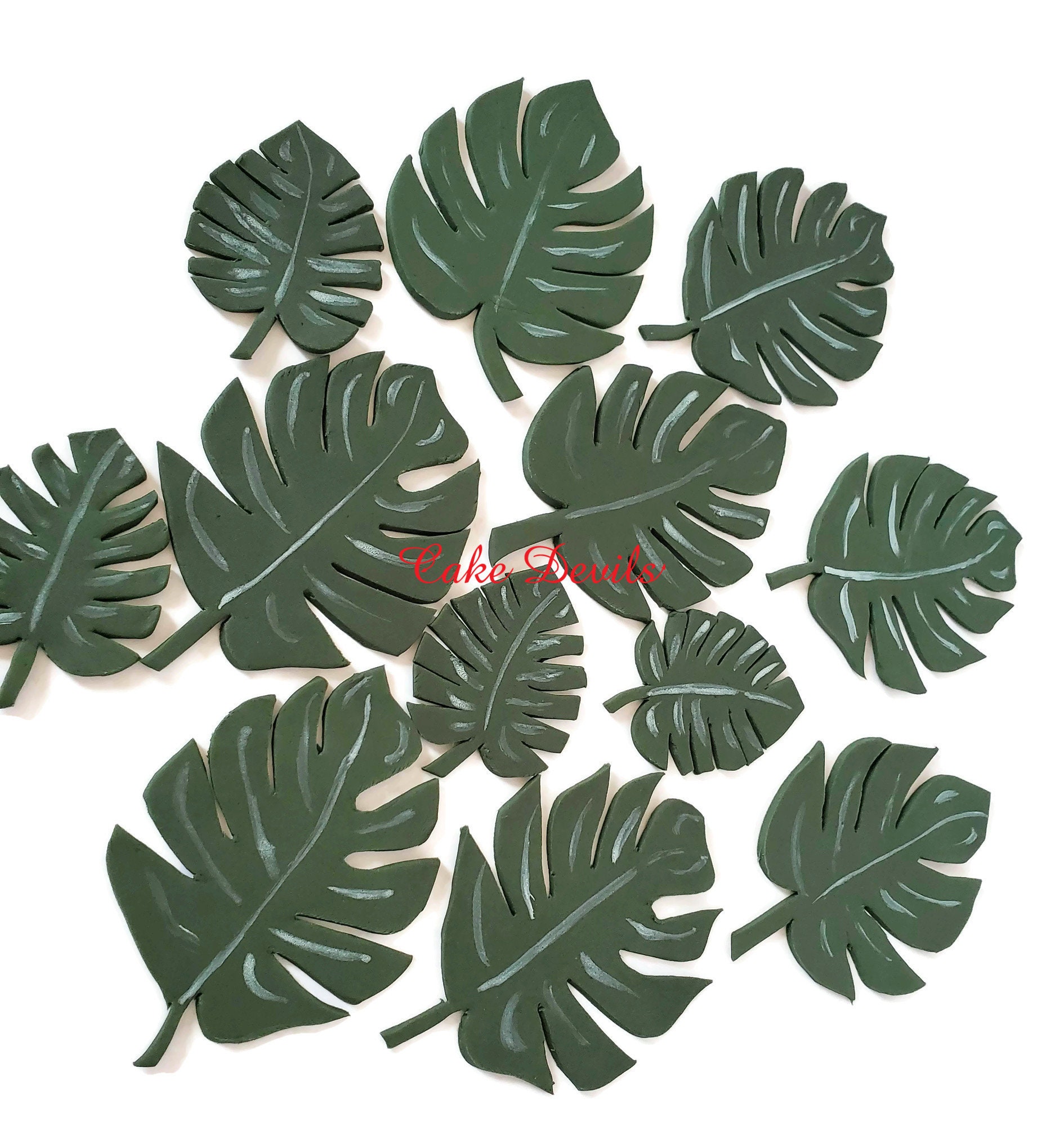 Fondant Monstera Leaves Cake Toppers, Handmade Edible Fondant Palm ...