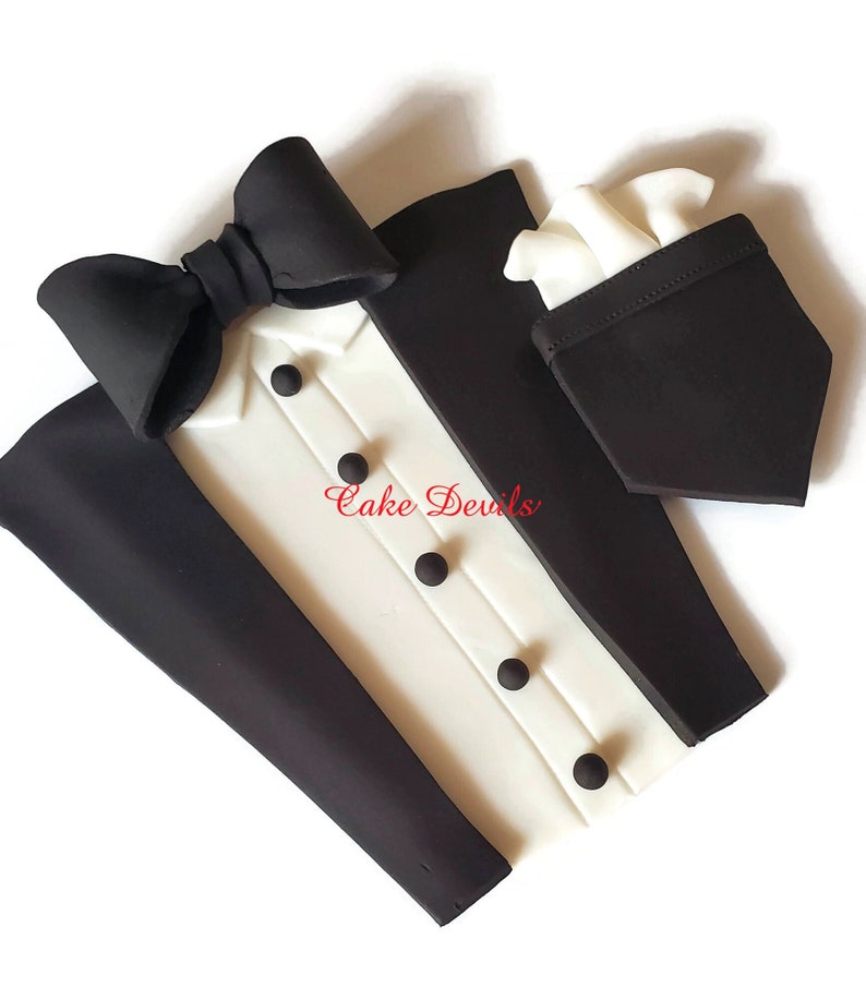 Fondant Man Tuxedo Cake Toppers, Faux Suit Tuxedo Cake Decorations, Bow ...