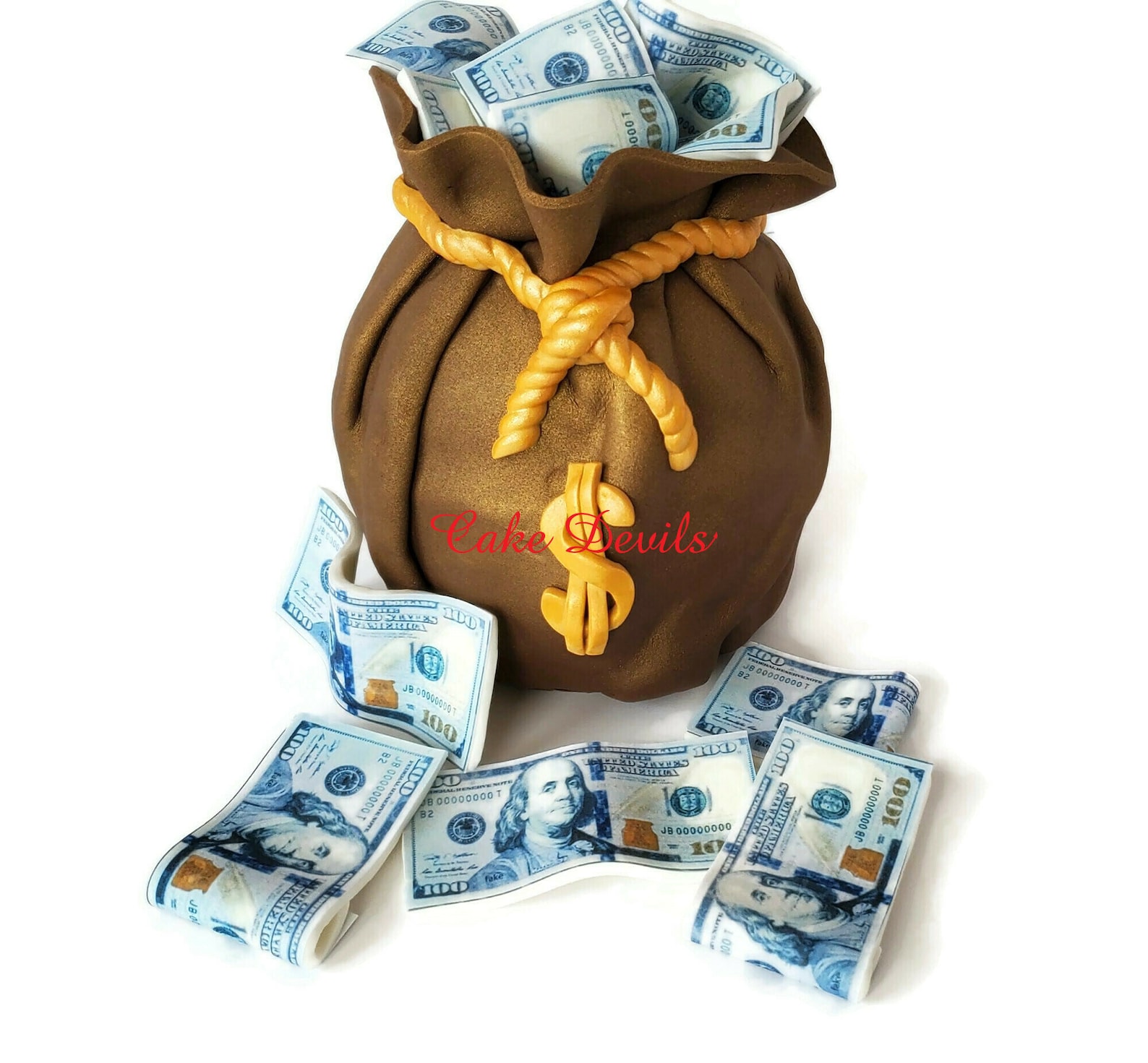 Fondant Money Bag and Edible Image Money Cake Topper Set, 100 Dollar ...