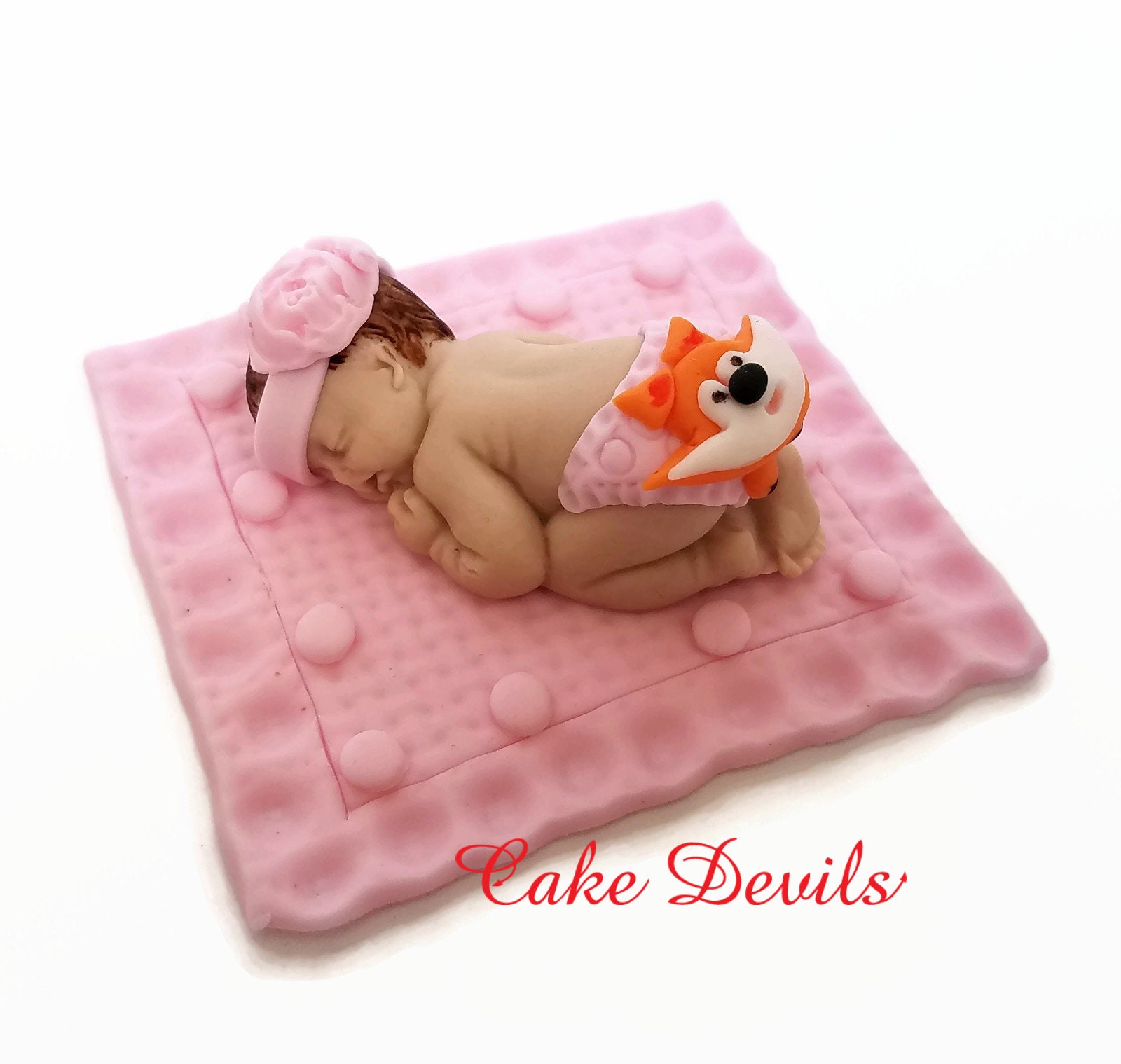 Fondant Fox Sleeping Baby Shower Cake Topper, Woodland Baby Shower, Fox ...
