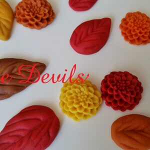 Fall Fondant Mum Flowers and Autumn Fondant Leaves Cake Decorations ...