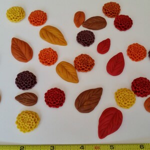Fall Fondant Mum Flowers and Autumn Fondant Leaves Cake Decorations ...