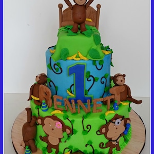 Monkey Fondant Cake Topper, Monkeys Jumping on the Bed Birthday Party ...