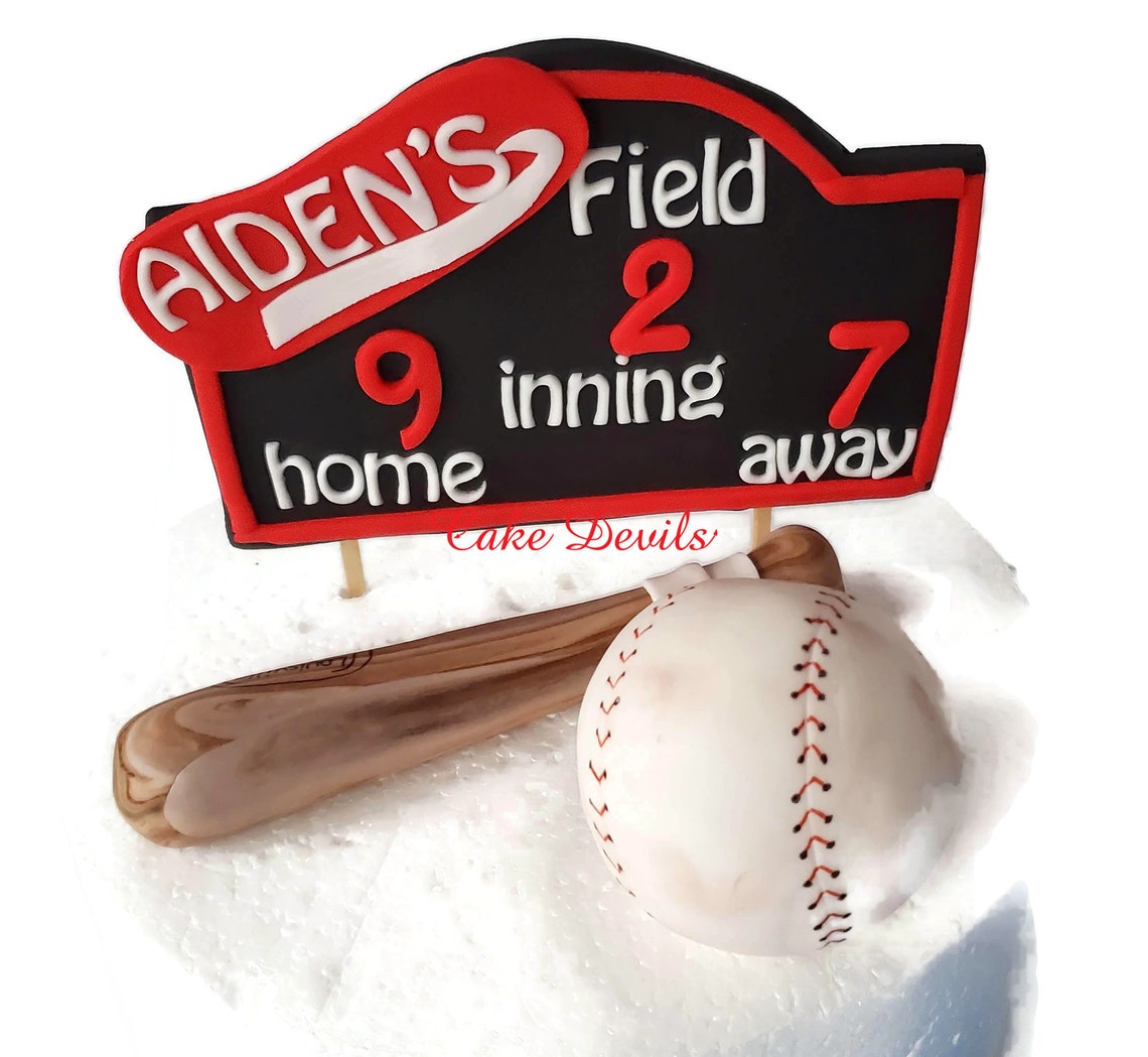 Baseball Cake Fondant Toppers, Baseball Cap Hat, Baseball Bat, Field ...