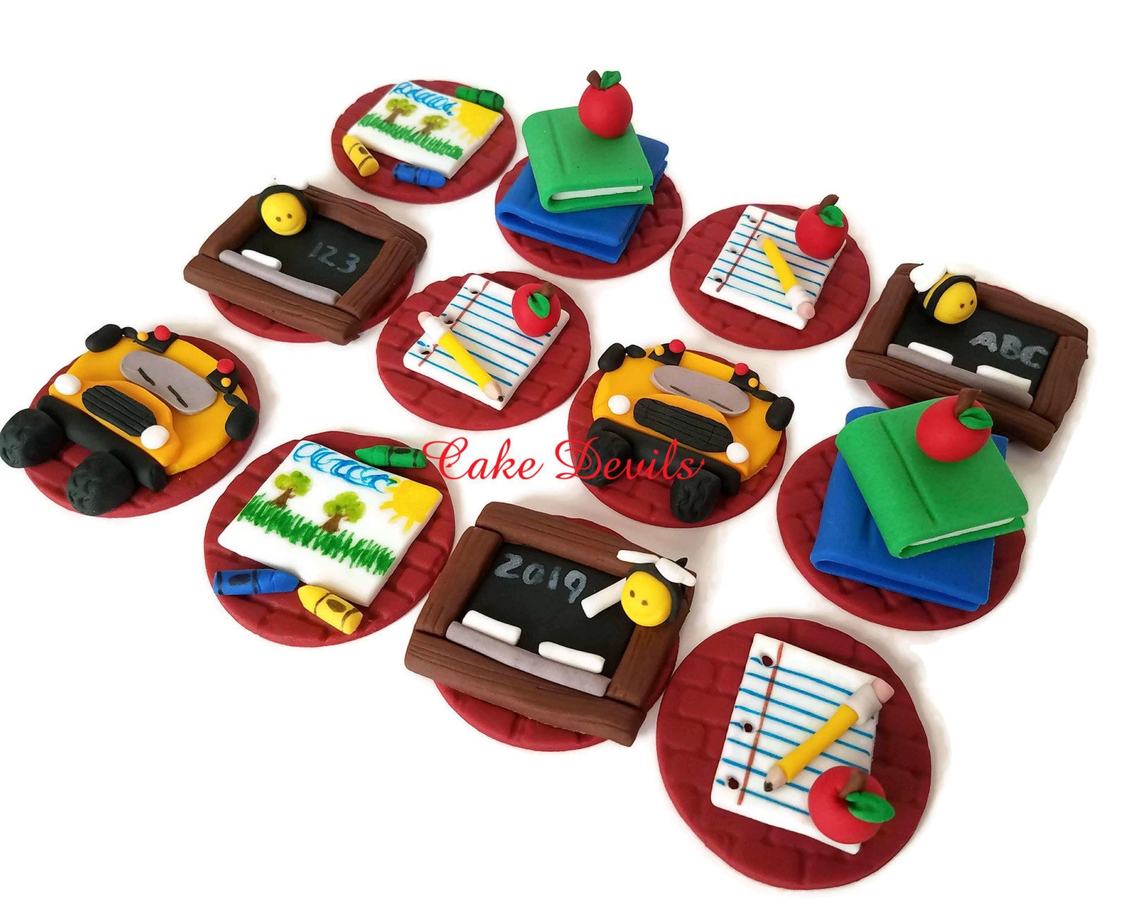 Fondant Back to School Themed Cupcake Toppers Teacher | Etsy