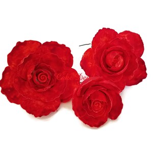Large Ruffled Edge Gumpaste Roses Cake Toppers, Fondant Flower Cake ...