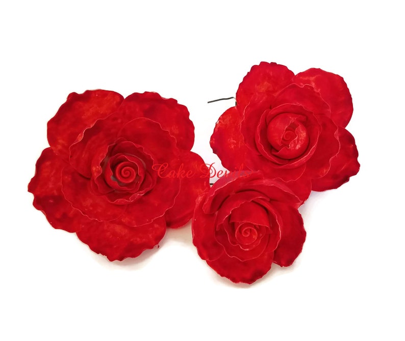 Large Ruffled Edge Gumpaste Roses Cake Toppers, Fondant Flower Cake ...