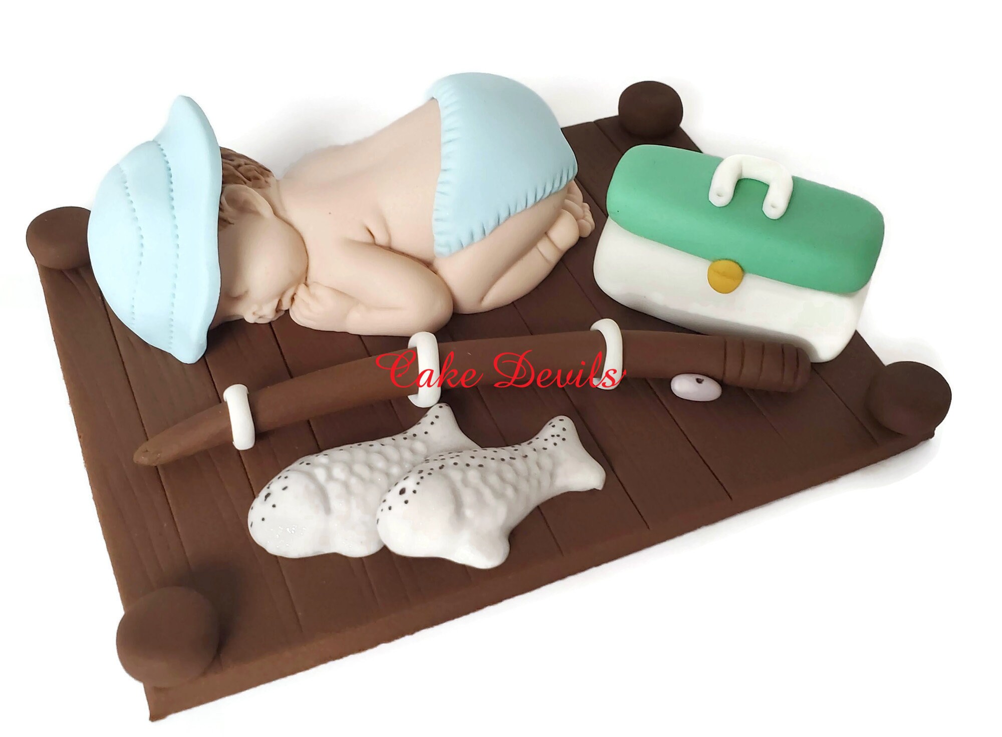 Fishing Baby Shower Fondant Sleeping Baby Cake Topper, Baby With ...