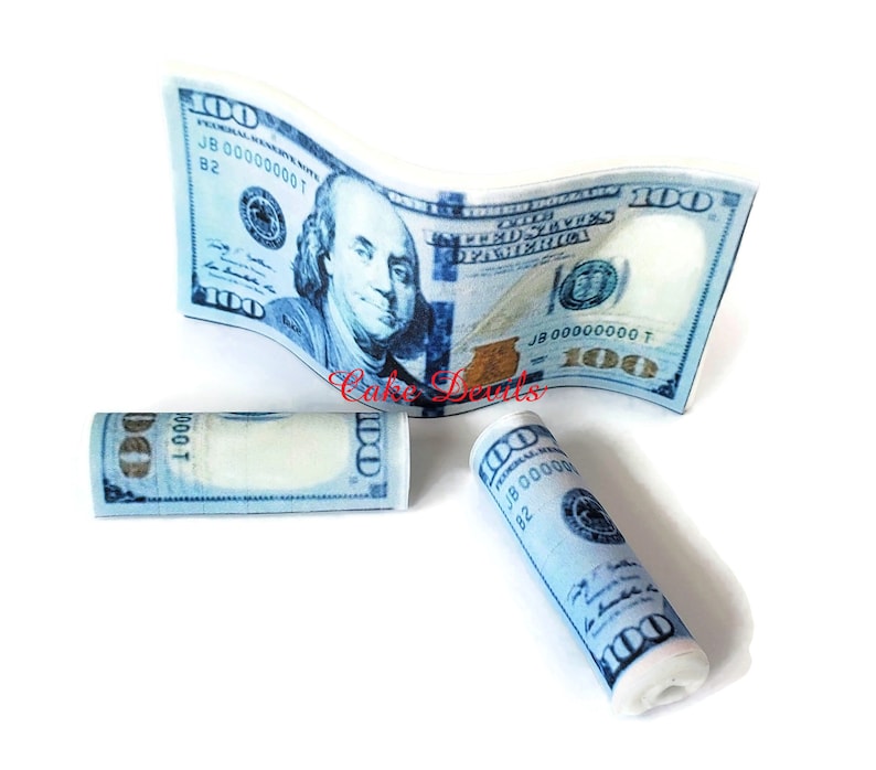 Fondant Money Bag and Edible Image Money Cake Topper Set, 100 Dollar ...