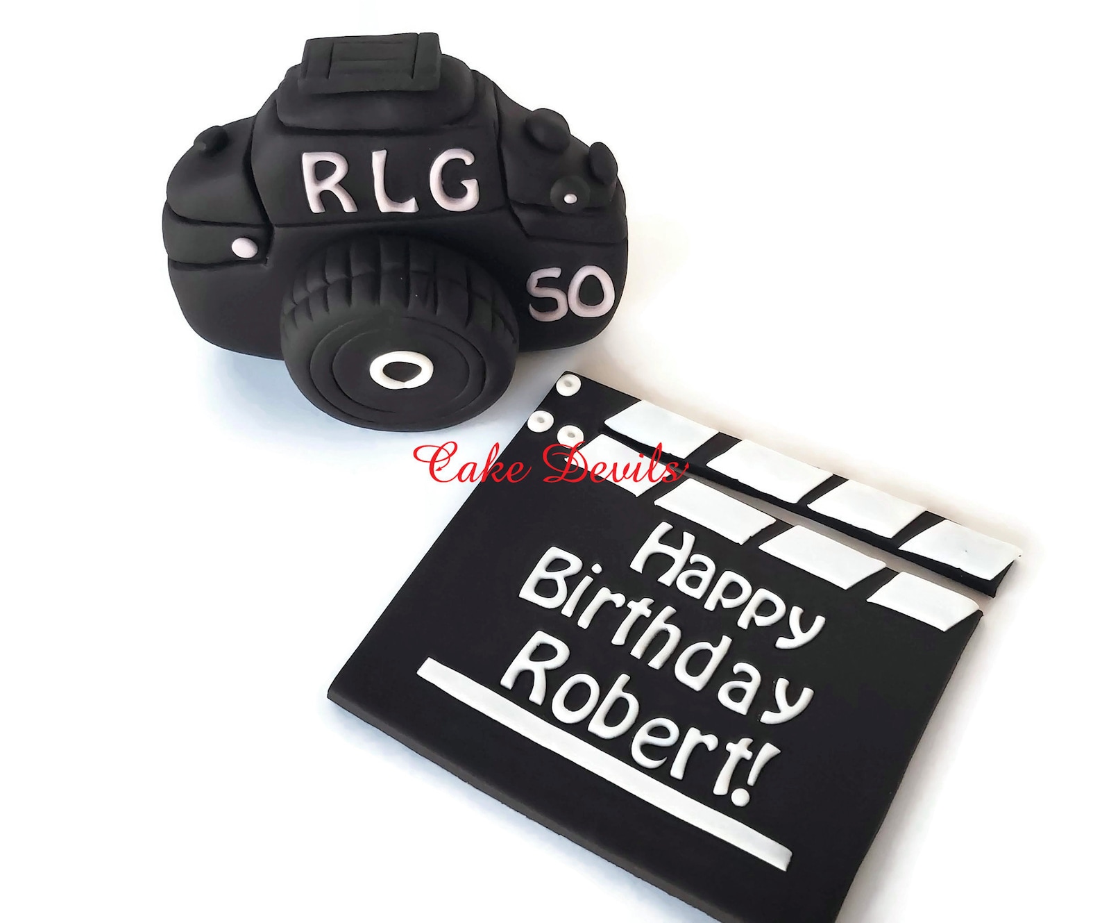 Fondant Camera and Optional Clapboard Cake Toppers, Personalized Cake ...