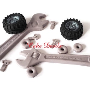 Fondant Mechanic Tools Cake Toppers, Fondant Wrenches, Tires, Bolts ...