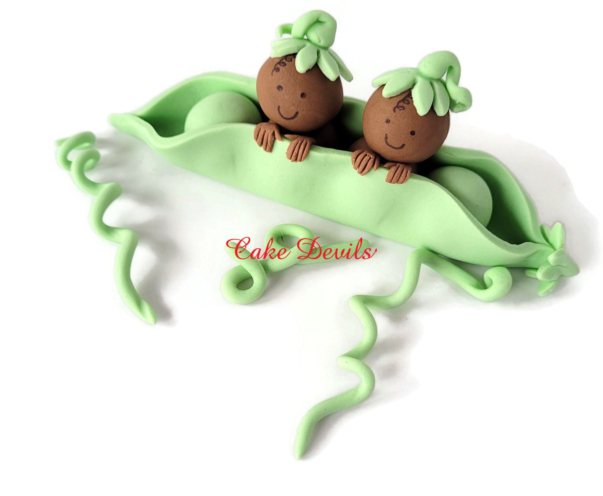Two Peas in a Pod Baby Shower Cake Topper, Fondant Pea Pod Cake ...