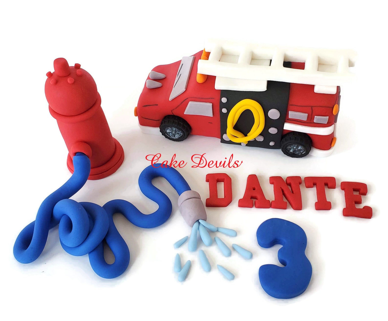 Fire Fighter Cake Toppers Fondant Firetruck Fire Hydrant and - Etsy