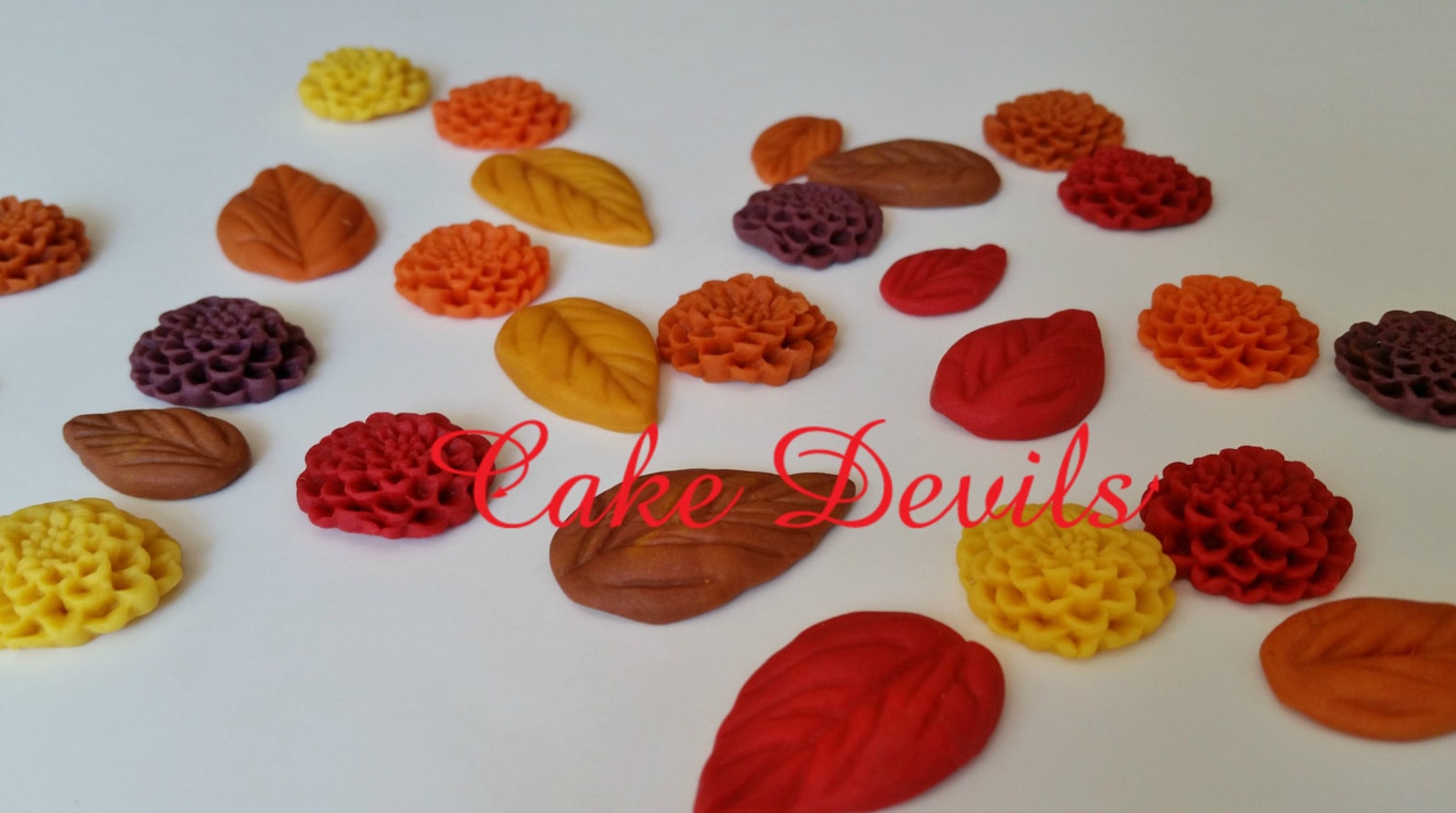 Fall Fondant Mum Flowers and Autumn Fondant Leaves Cake Decorations ...