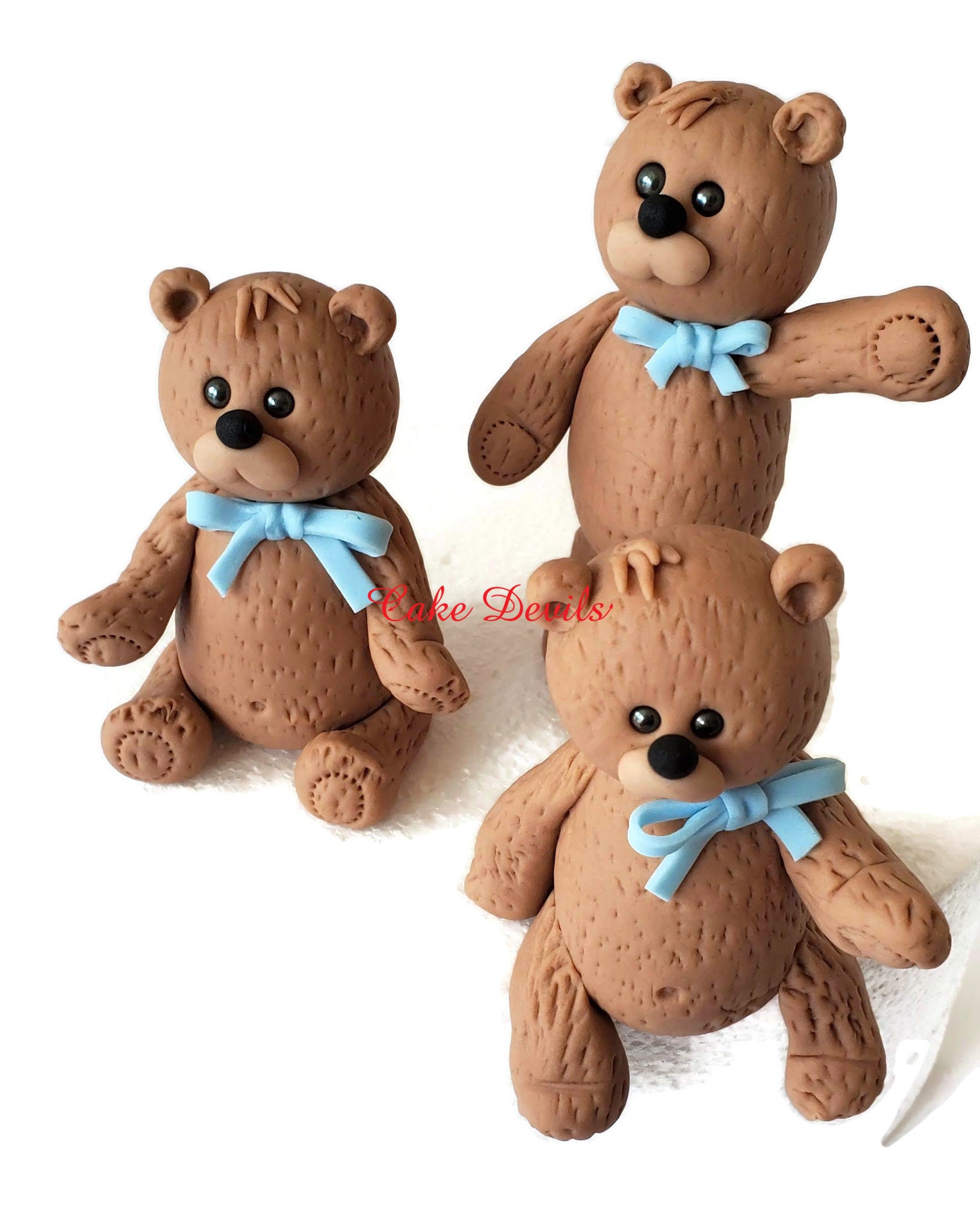 Fondant Teddy Bear Cake Toppers Fuzzy Bear Cake Decorations | Etsy