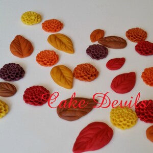 Fall Fondant Mum Flowers and Autumn Fondant Leaves Cake Decorations ...