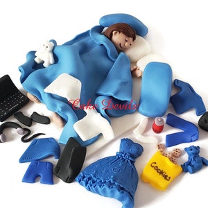 Messy Bed Cake Toppers, Handmade Fondant Cake Toppers for Teenage Boy ...