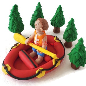 Fondant White Water Rafting Cake Topper Set With Optional Trees for the ...