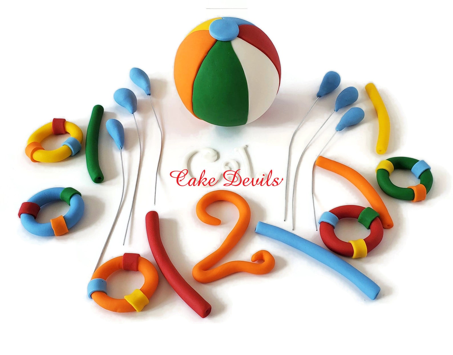 Big Beach Ball Fondant Pool Party Cake Toppers With Fondant | Etsy