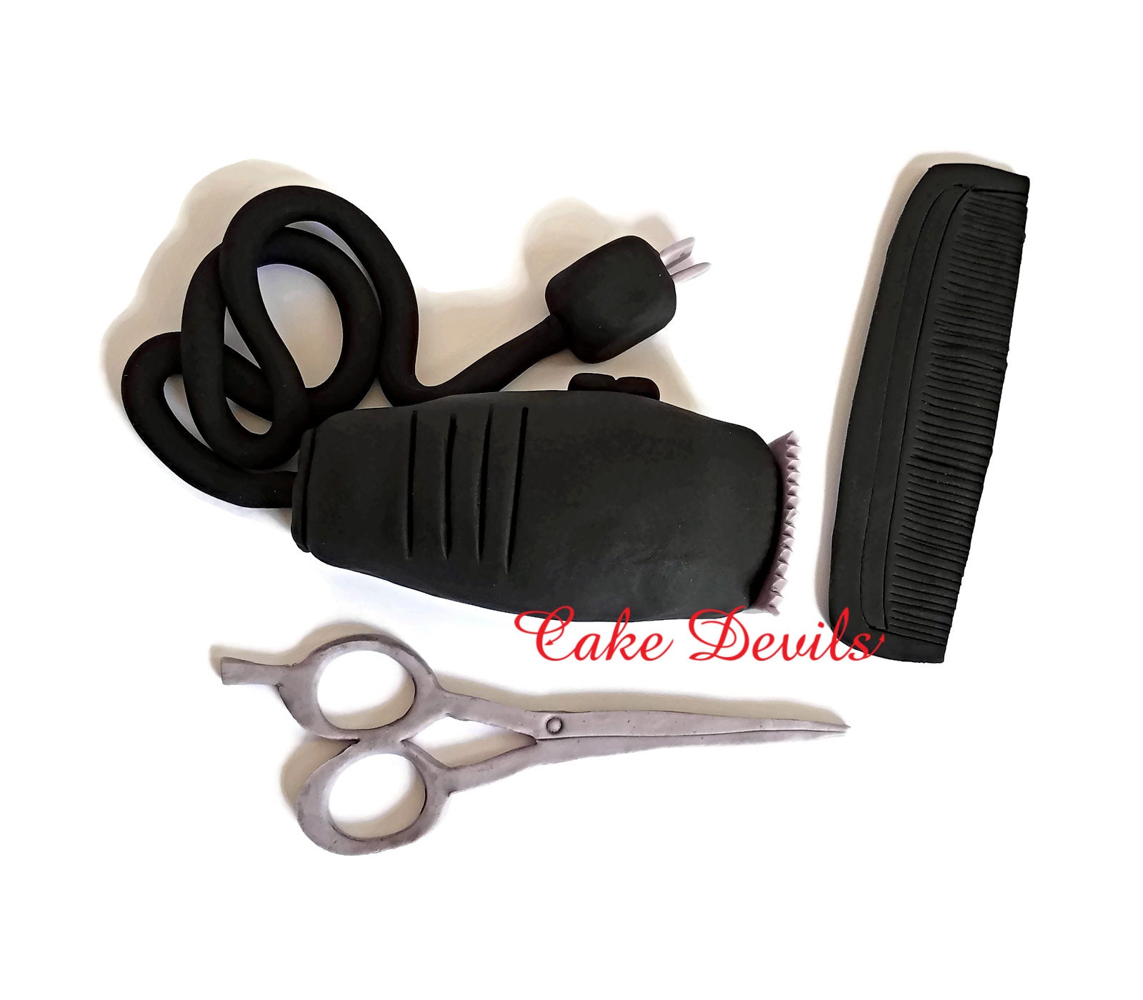 Fondant Barber Shop Cake Toppers, Hair Clippers Cake Decoration, Comb ...