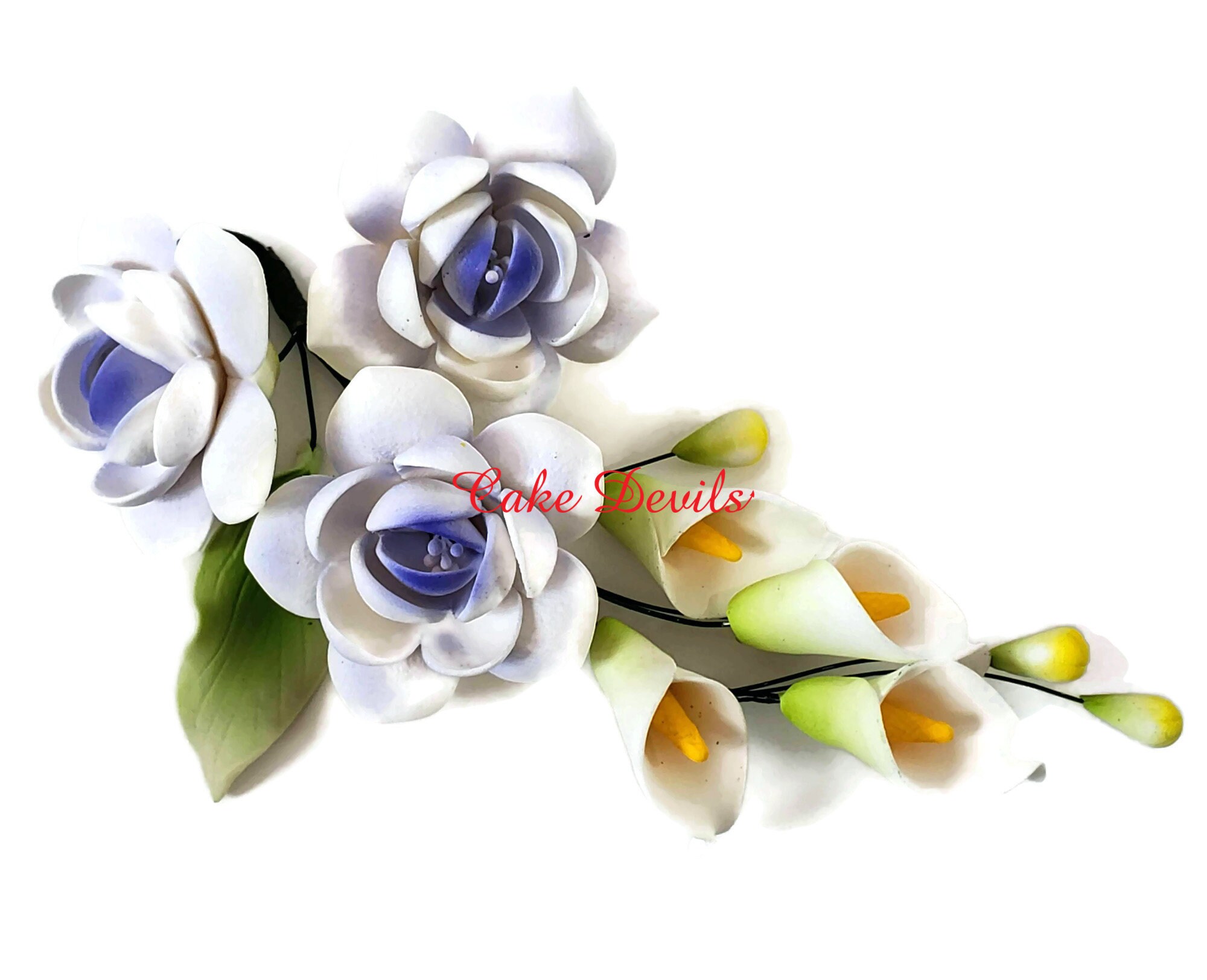 Special! Small Fondant Floral Spray Cake Topper- Roses, Calla Lilies ...