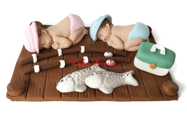 Fishing Baby Shower Fondant Sleeping Baby Cake Topper, Baby With ...