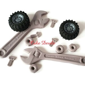 Fondant Mechanic Tools Cake Toppers, Fondant Wrenches, Tires, Bolts ...