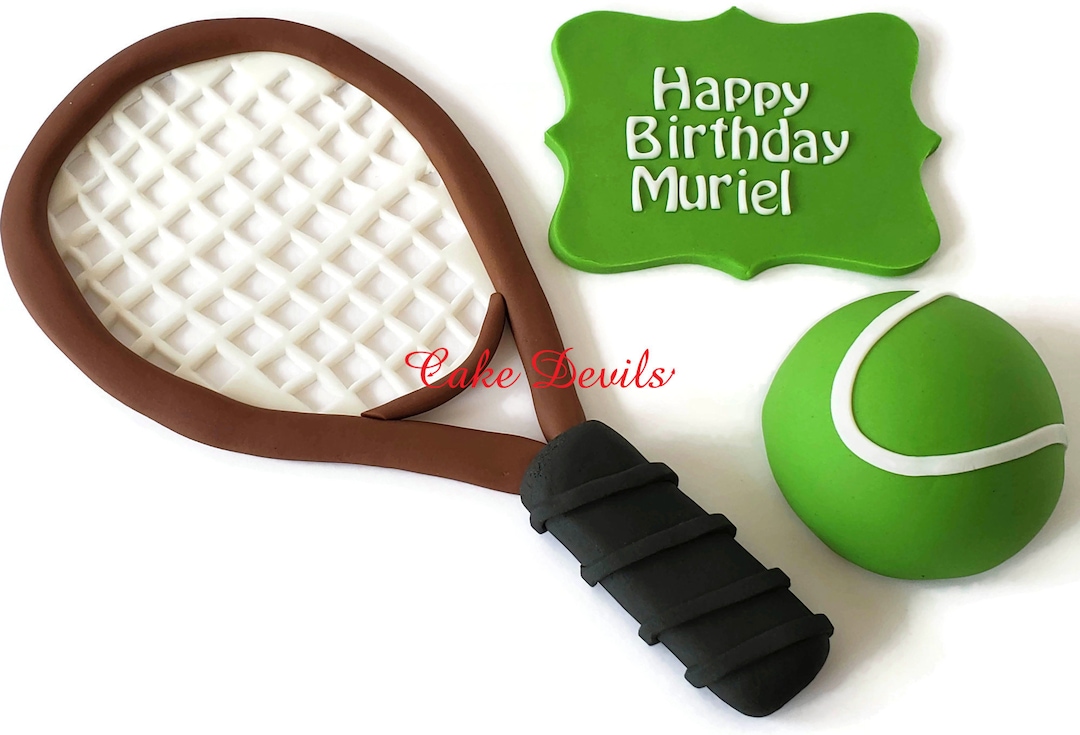 Fondant Tennis Cake Toppers, Tennis Racquet, Tennis Ball, and Plaque ...