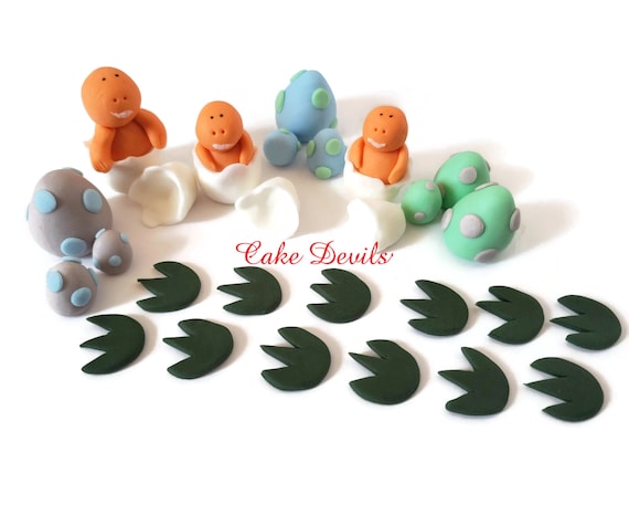 Fondant Baby Dinosaurs Hatching Cake Toppers, handmade edible Dinosaur ...