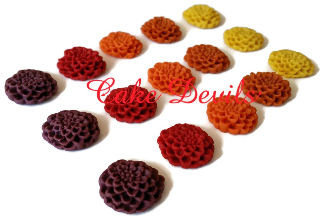 Fall Mum Flowers Fondant Cake Decorations, Chrysanthemum Flower Cake ...