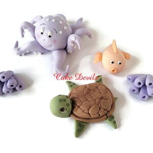 Fondant Sea Creatures Cake Topper Set With Sea Turtle, Octopus, Fish ...
