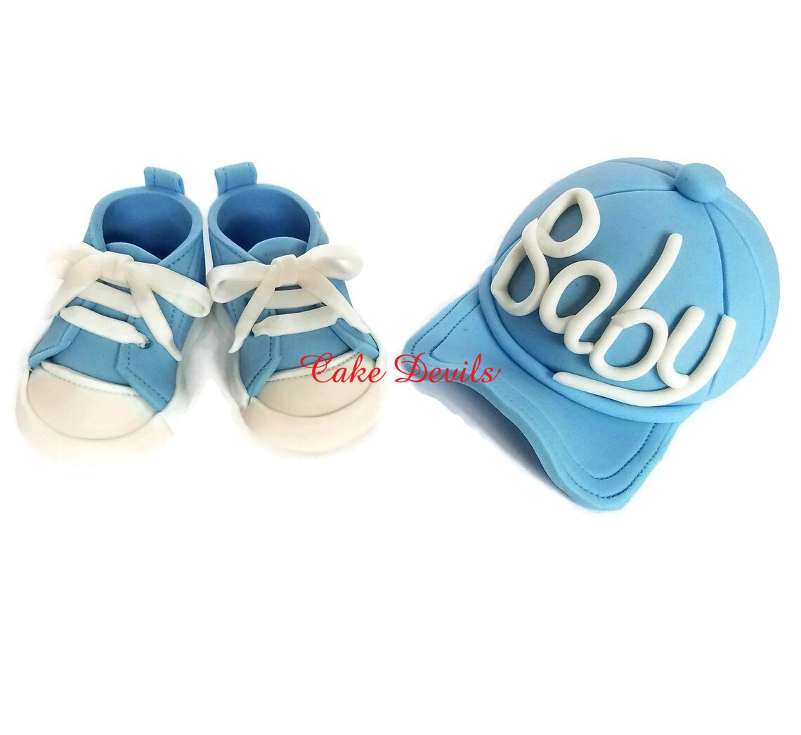 Baby Baseball Cap and Sneakers Fondant Cake Toppers, Baby Shower ...